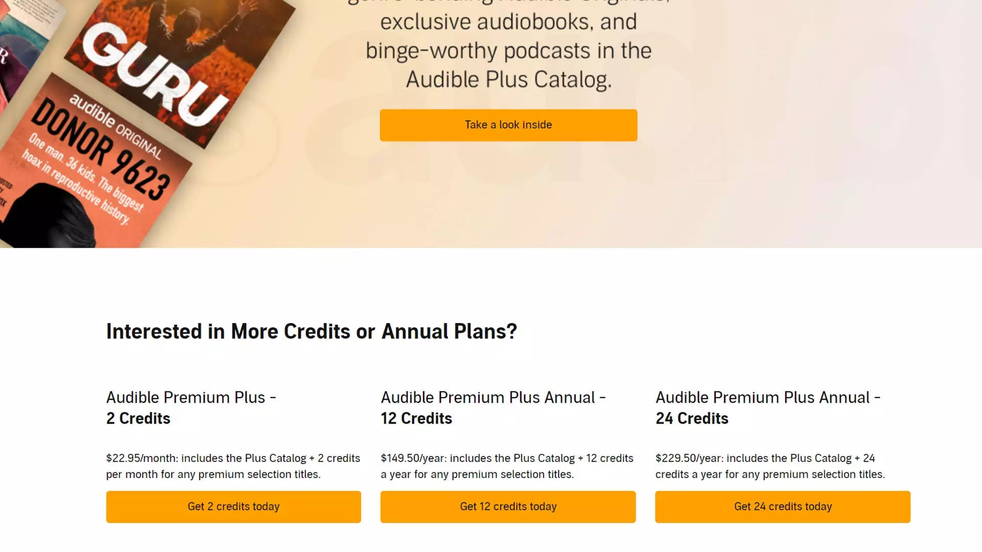Веб-страница на Audible каде што можете да купите дополнителни кредити.