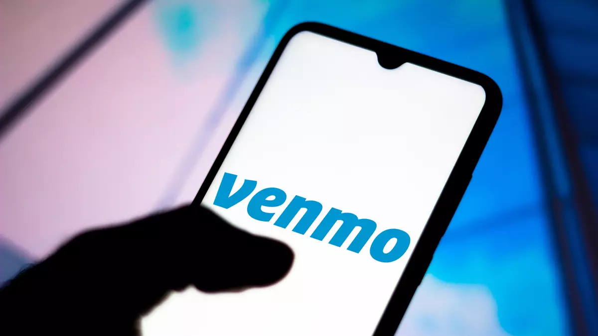 Logo aplikasi Venmo pada skrin telefon pintar