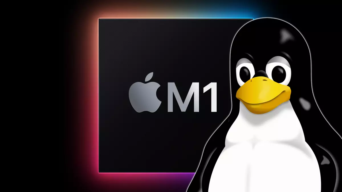Tux i-Linux mascot nge-M1 chip.