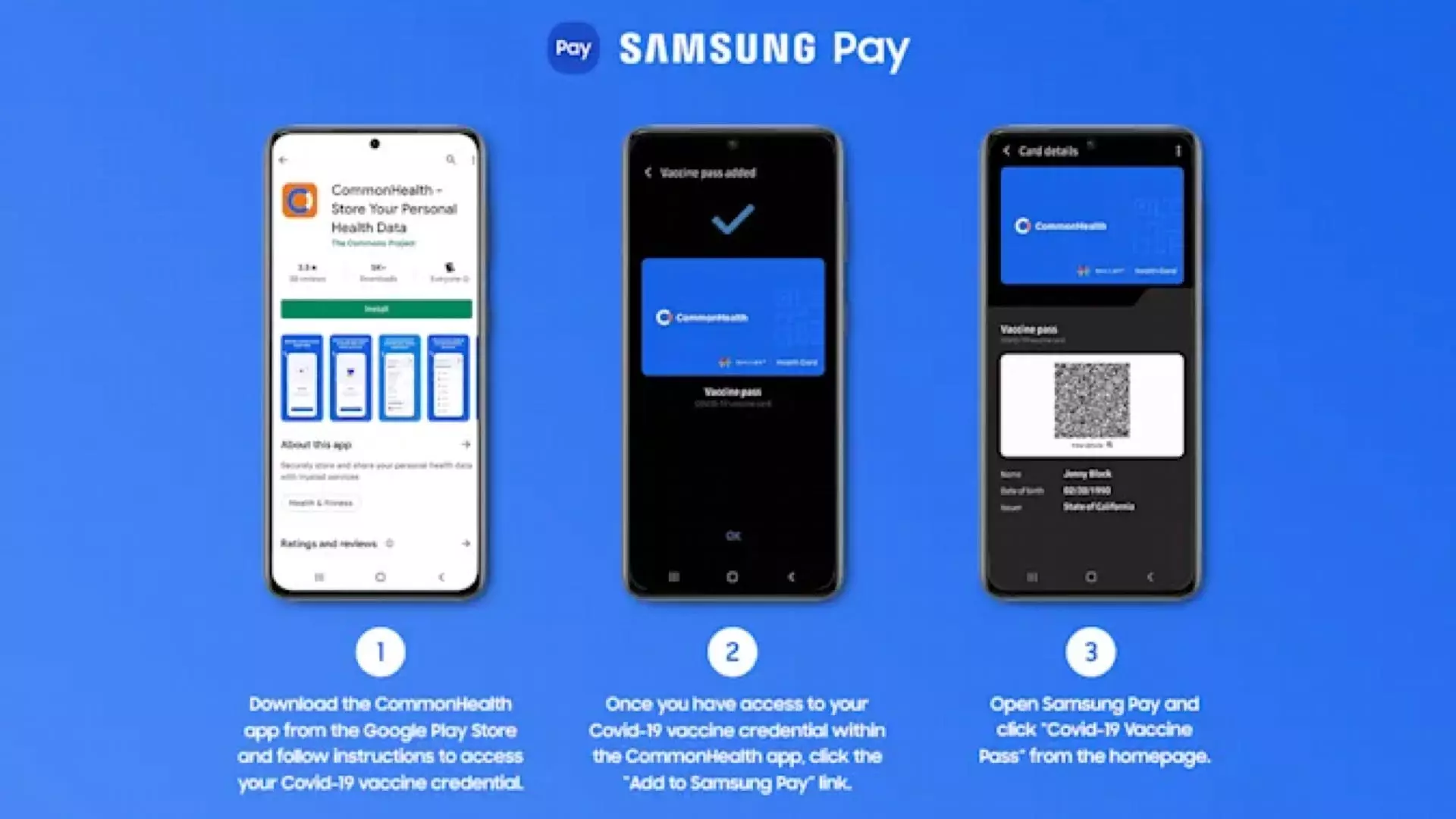 Samsung Pay skiepijimo kortelė skaitmenine