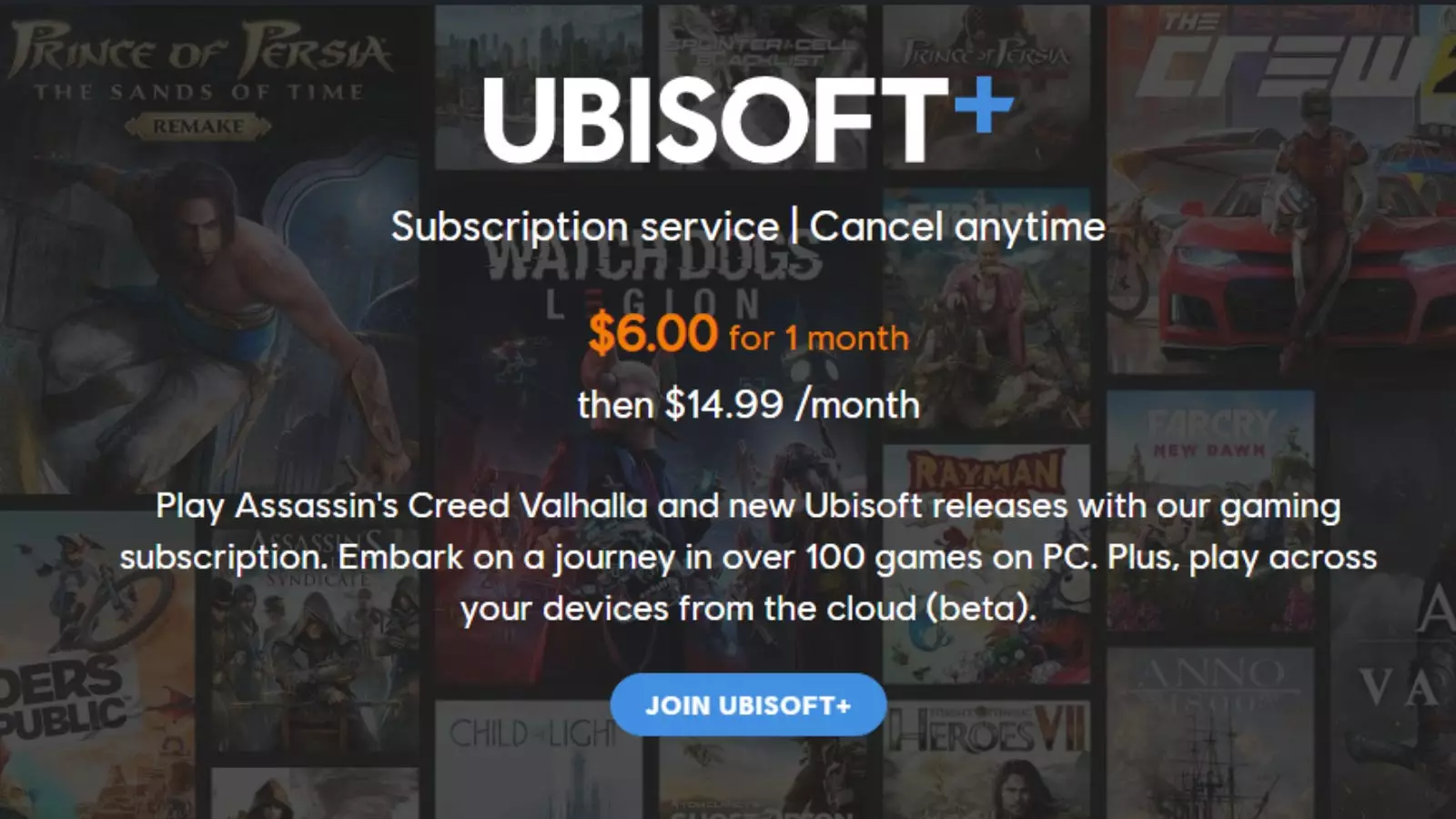 Page d'accueil d'Ubisoft+