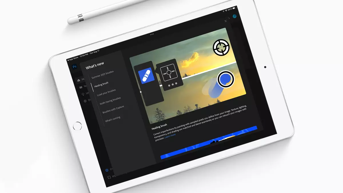 iPad ပေါ်တွင် Photoshop ၏ Healing Brush ကိရိယာအသစ်။