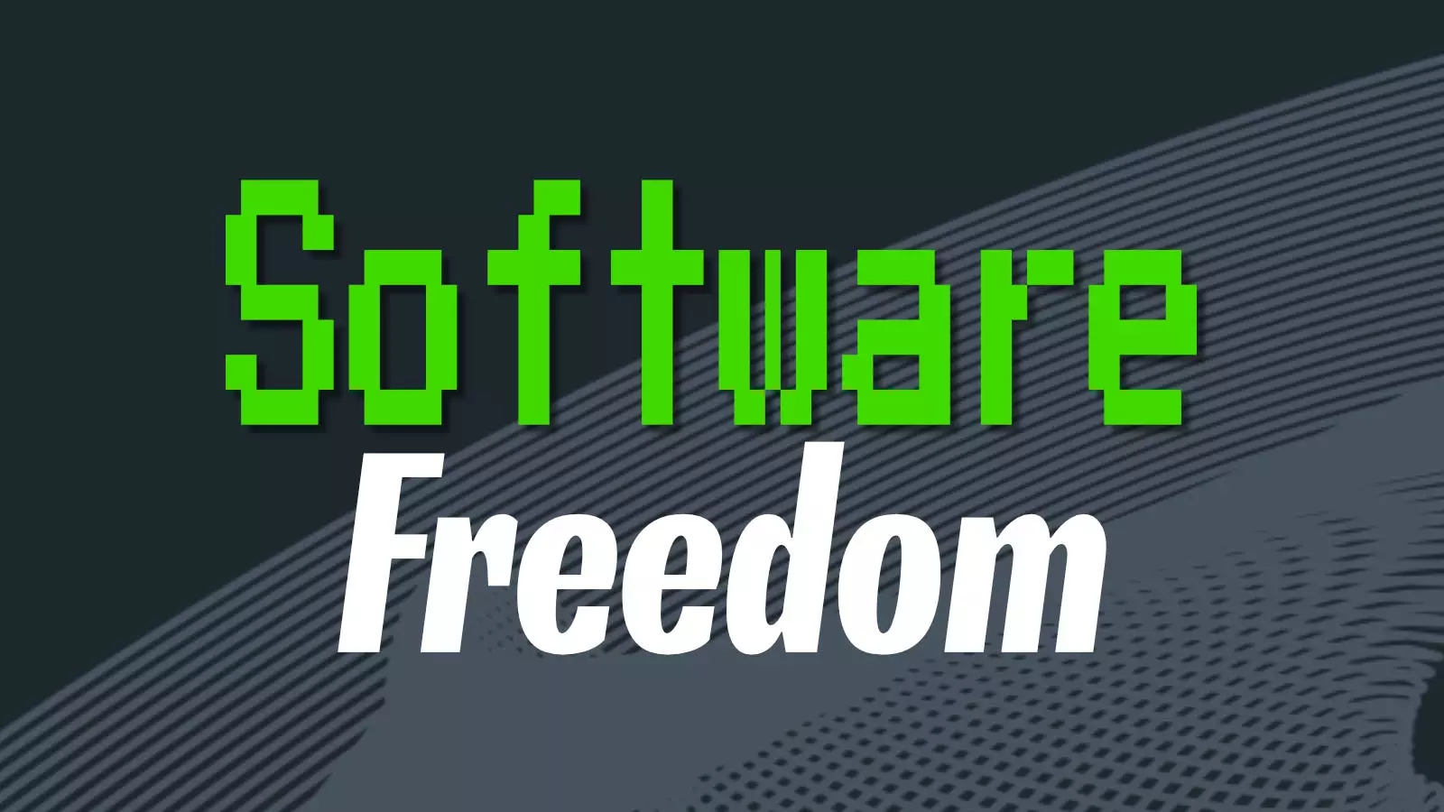 Software-Freiheitstext über grauem und blauem Hintergrund