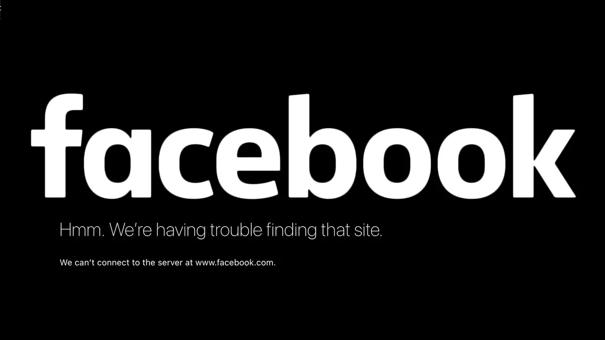 Mae'r logo Facebook dros wall 404.