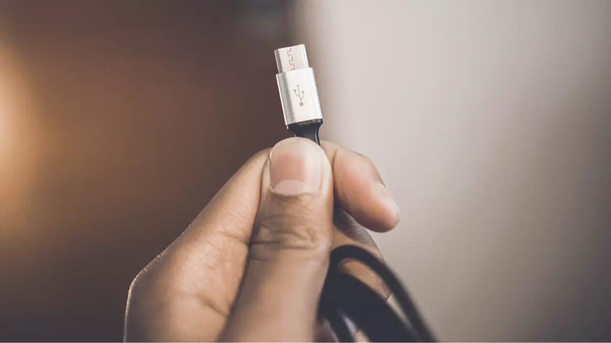 USB C கேபிளை கையில் வைத்திருக்கும்