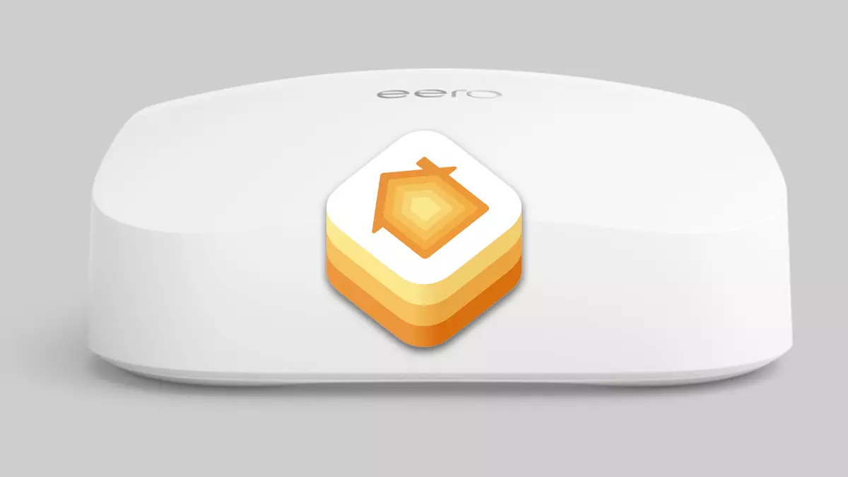 HomeKit лого бүхий Eero 6 чиглүүлэгч.