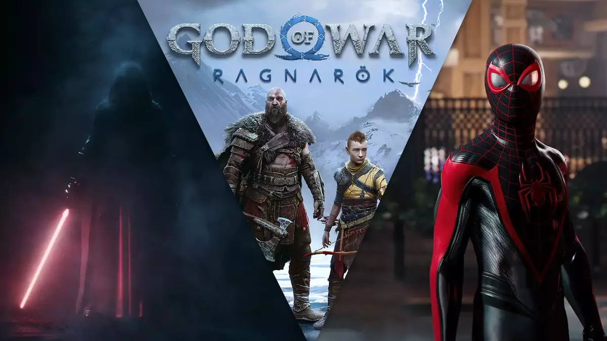 Kolaž rimejka 'God of War: Ragnarok', 'Spider-Man 2' i 'Ratovi zvijezda: Knights of the Old Republic'.