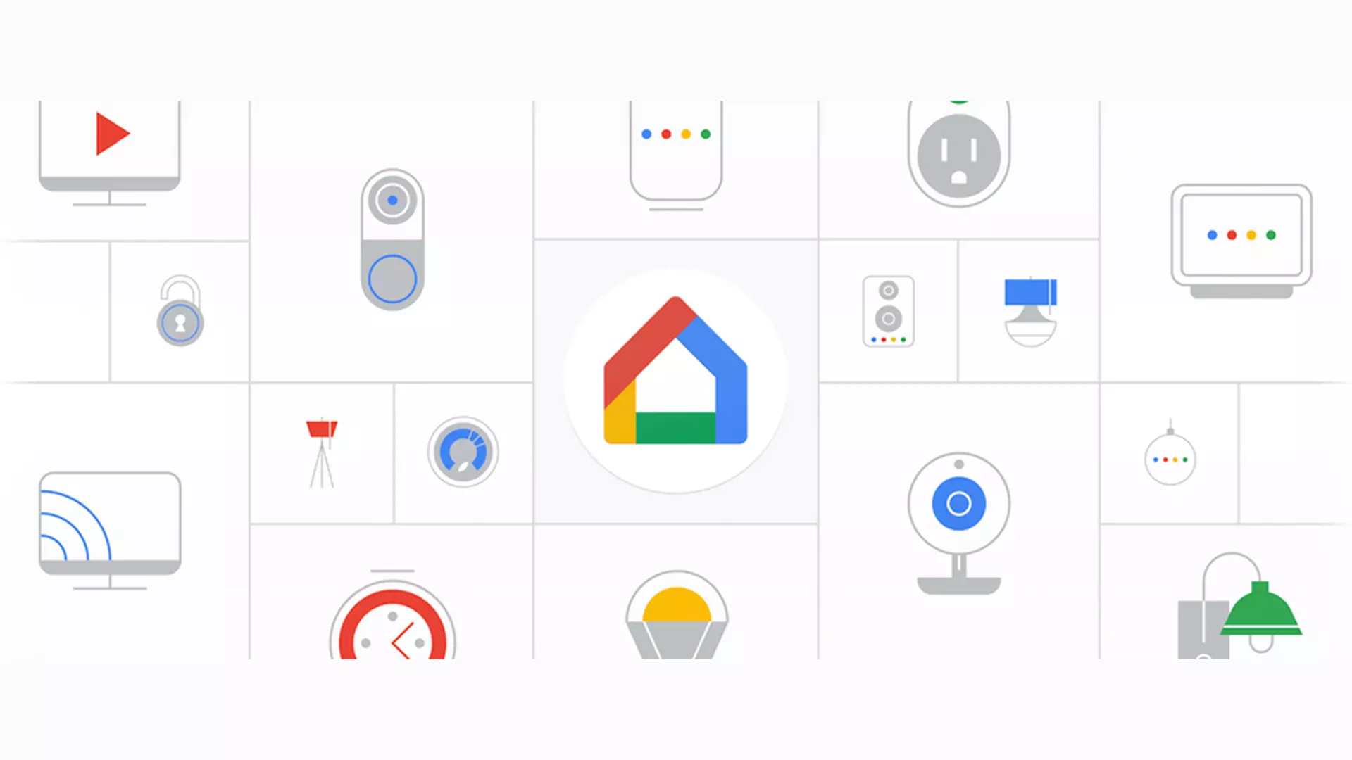 Ilustrace aplikace Google Home a zařízení Nest.