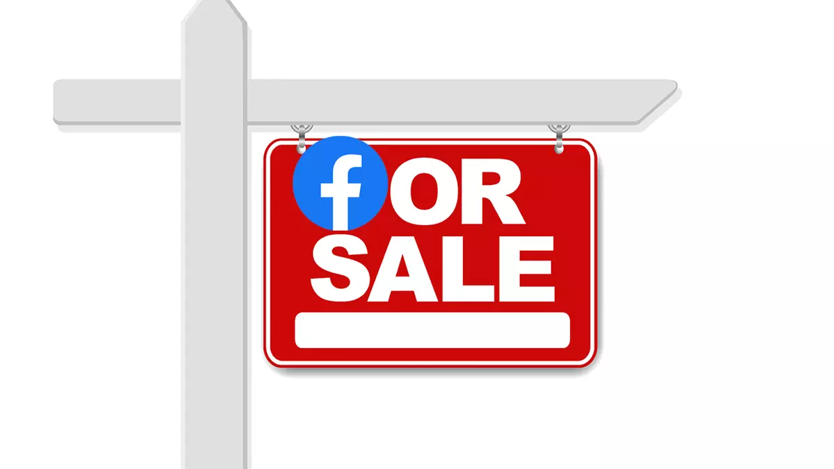 Logo ng Facebook sa isang For Sale sign.