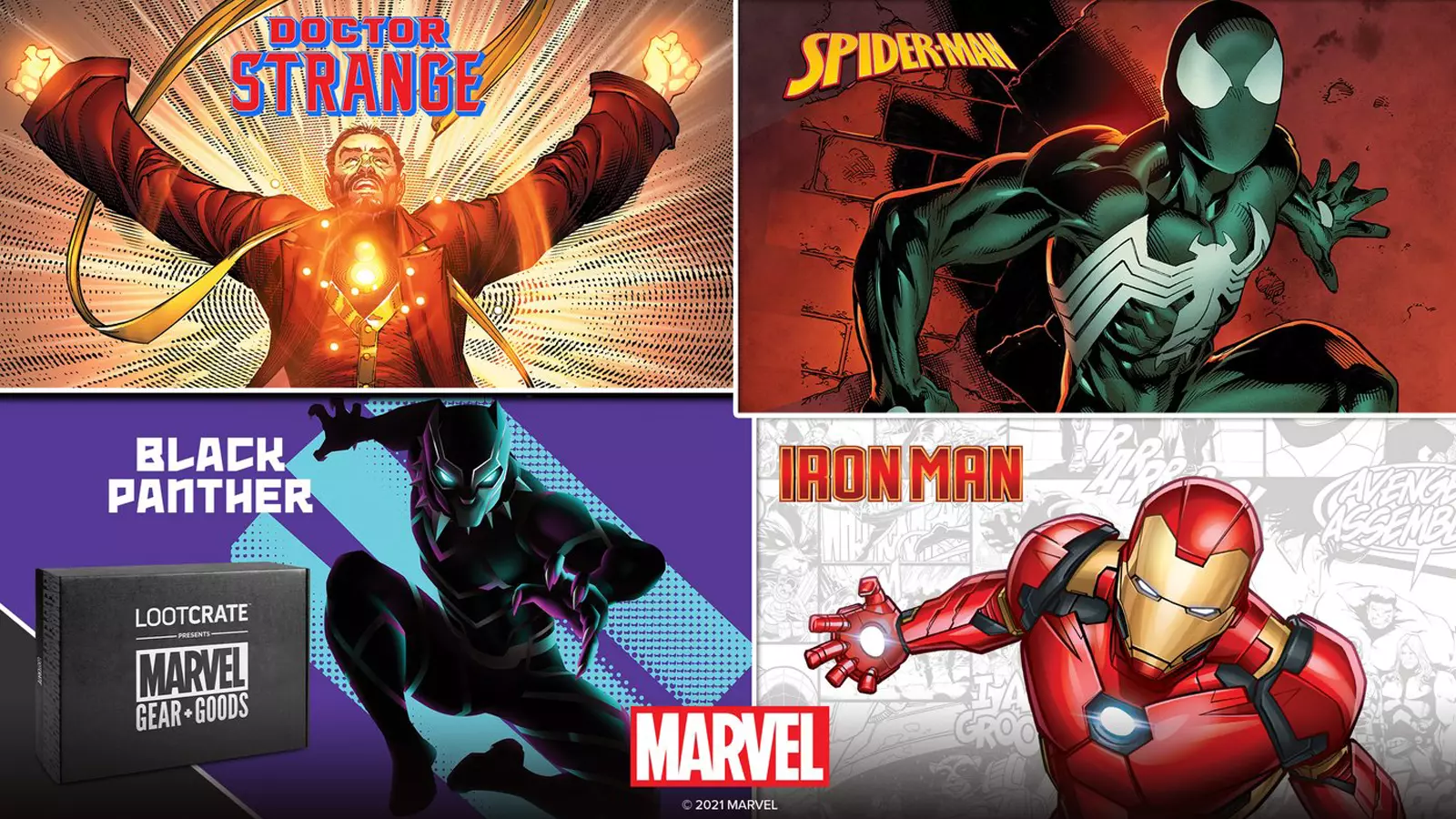 Quatre personnages Marvel sont présents dans la boîte Marvel Gear + Goods