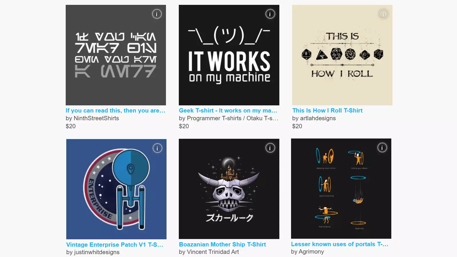 Six des nombreux designs de chemises ringards de TeePublic