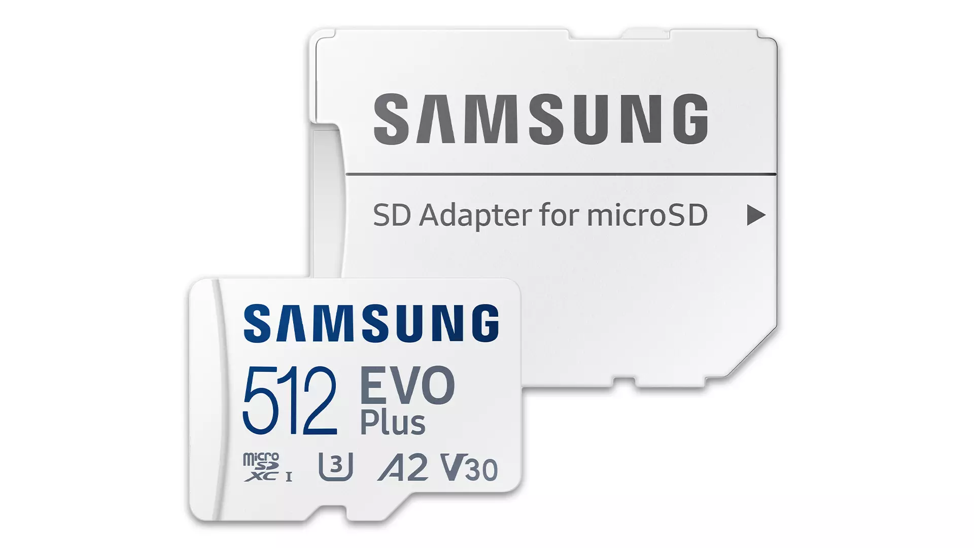 Samsung EVO Plus כרטיס microSD ומתאם לחריץ כרטיס SD רגיל.