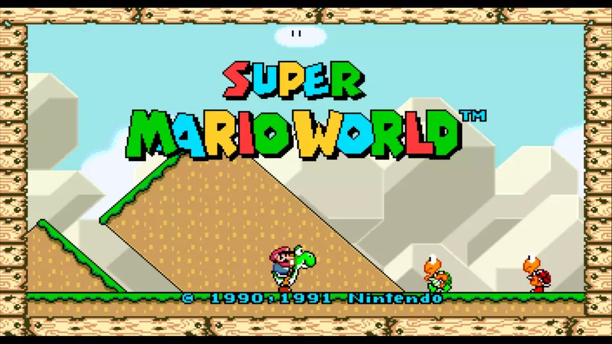 Super Mario World Widescreen o'yin nomi ekrani