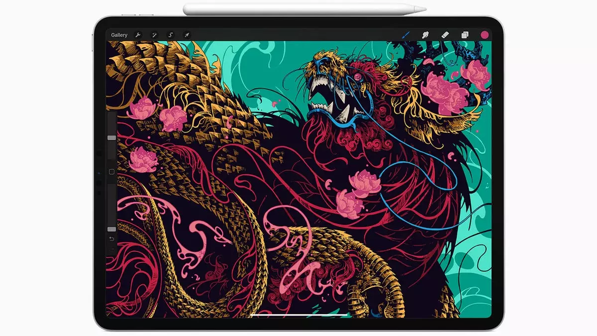 Un iPad Pro avec un dragon à l'écran.