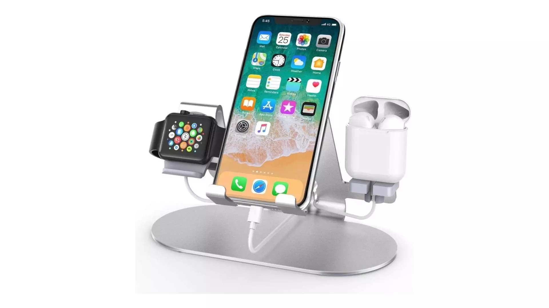 3 in 1 aluminiozko kargatzeko geltokia iphone apple watch eta airpods horimerako