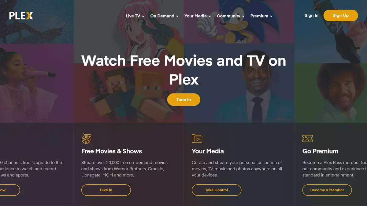 Página inicial do Plex com sugestões e recursos de conteúdo