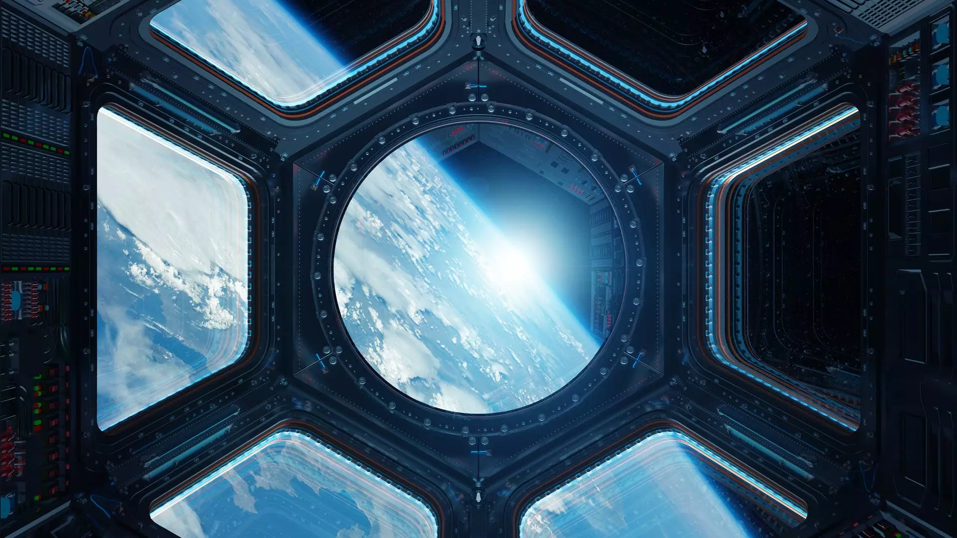 Vista de la Terra a través d'una finestra de l'estació espacial
