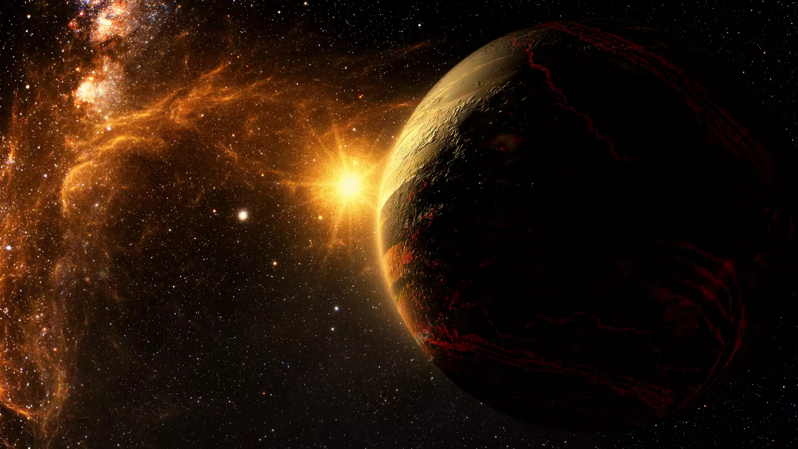 Dış gezegen keşif fantezisi ve gerçeküstü manzara 3D render
