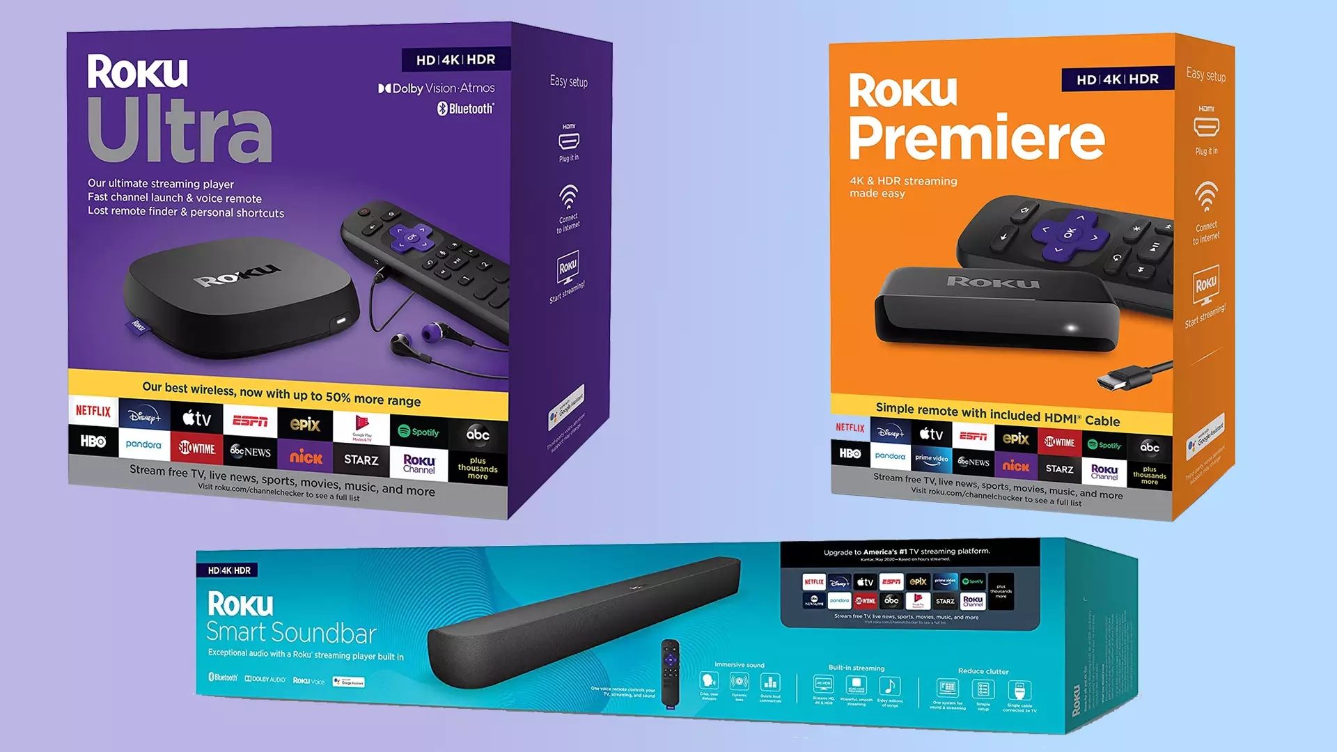 مجموعة من أجهزة البث Roku 4k معروضة للبيع في Amazon