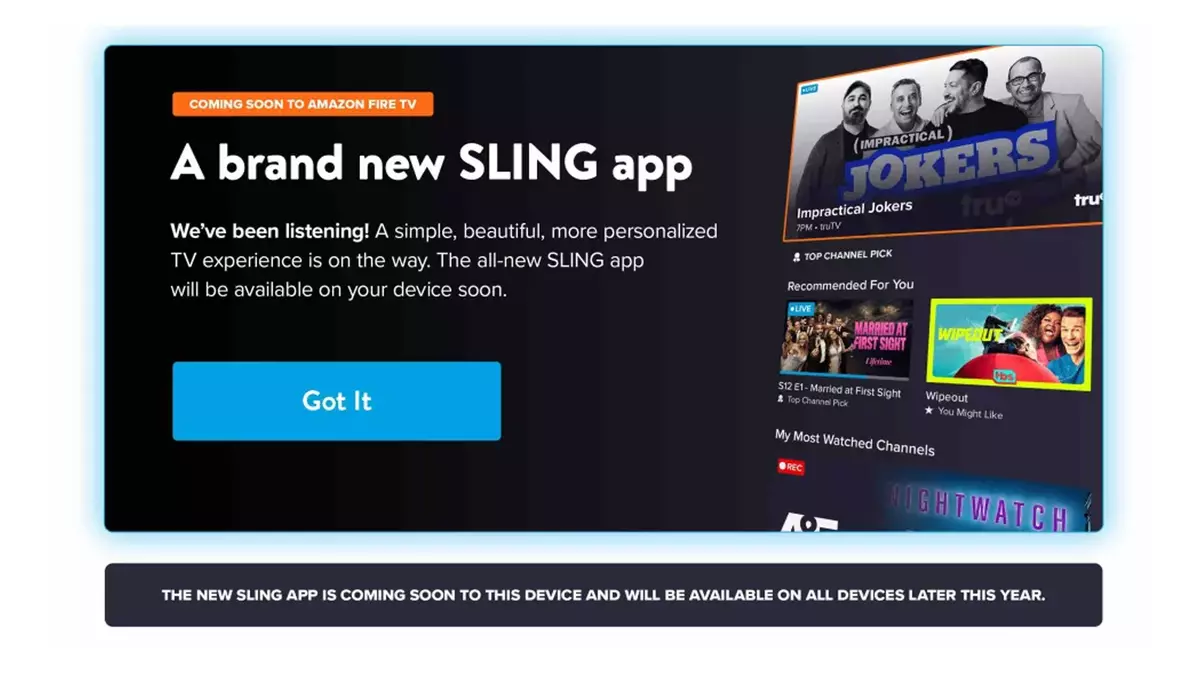 A Sling TV-t használók Fire TV-jén megjelenő szalaghirdetés.