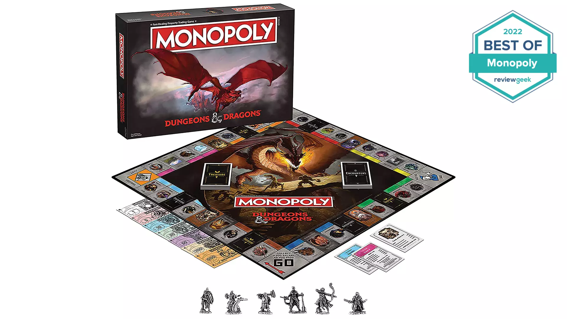 Ukubuka kwebhokisi le-Monopoly Dungeons & Dragons kanye nezingxenye zegeyimu