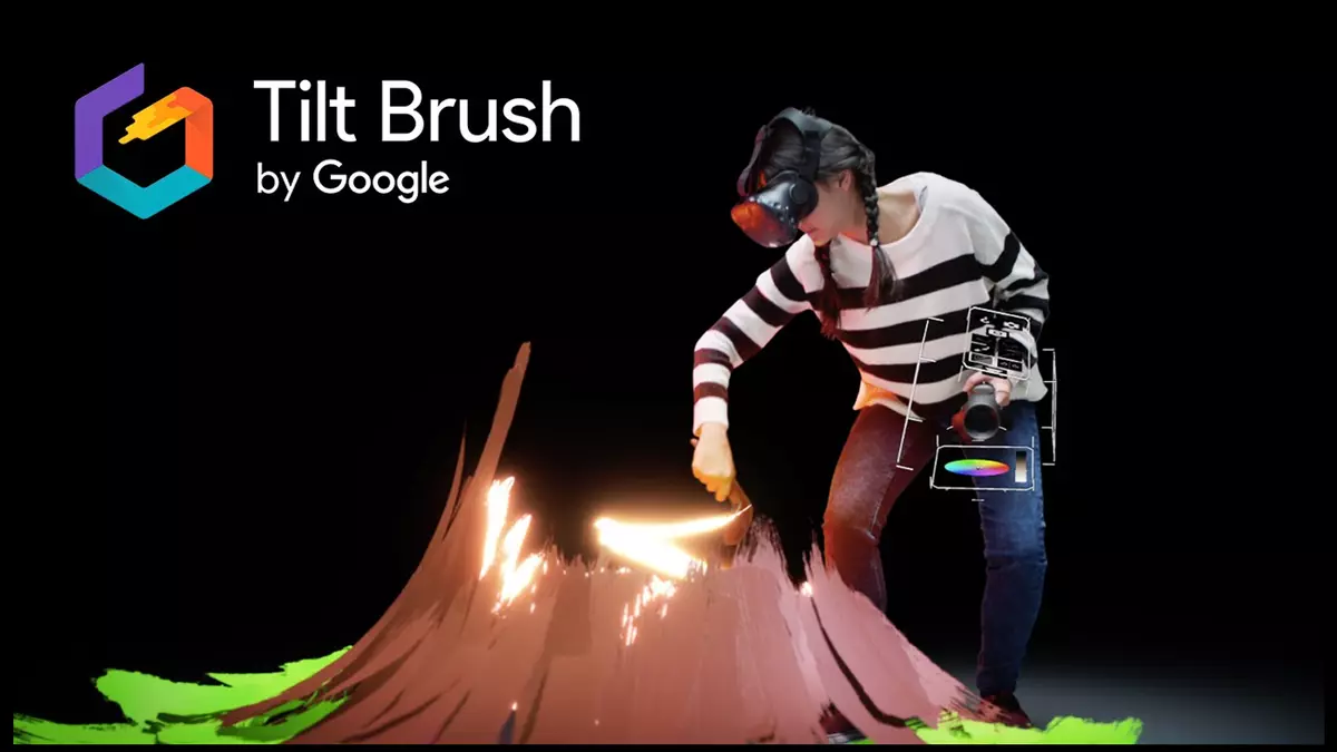 Seniman ngagambar dina lingkungan Tilt Brush VR.