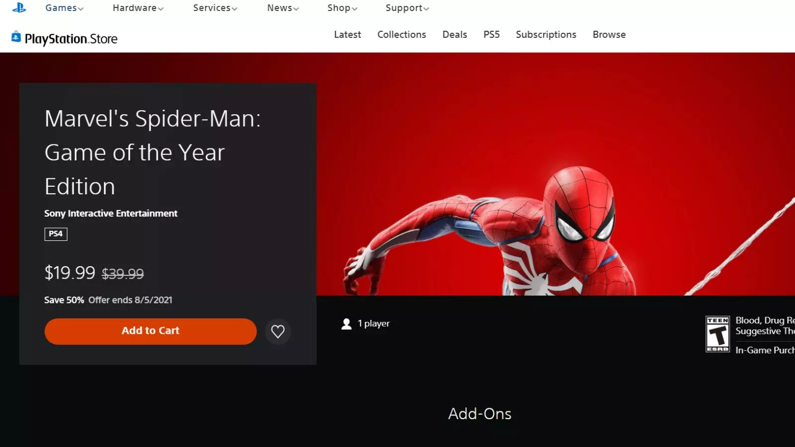 "Marvel's Spider-Man" PlayStation-ის მაღაზიის გვერდი