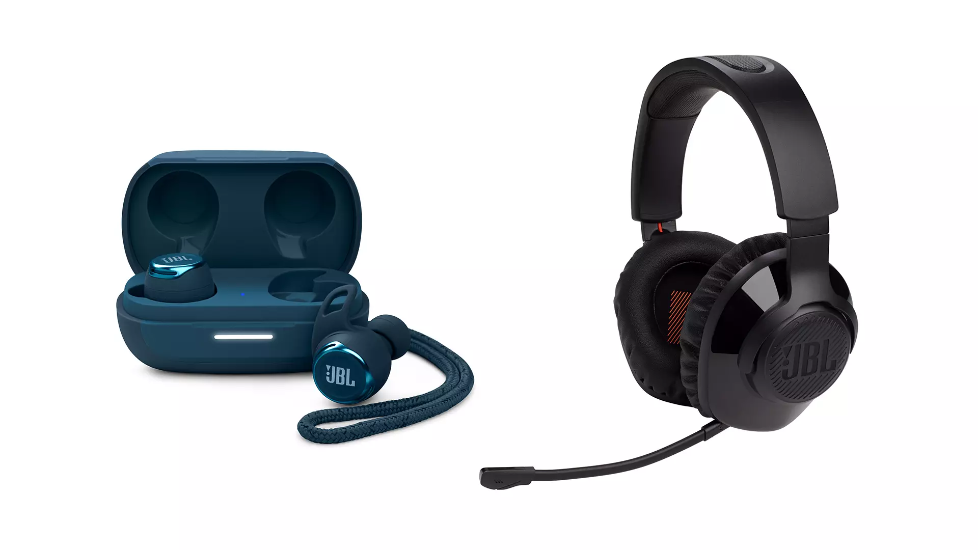 Fones de ouvido JBL Reflect Flow Pro e fones de ouvido para jogos JBL Quantum 350