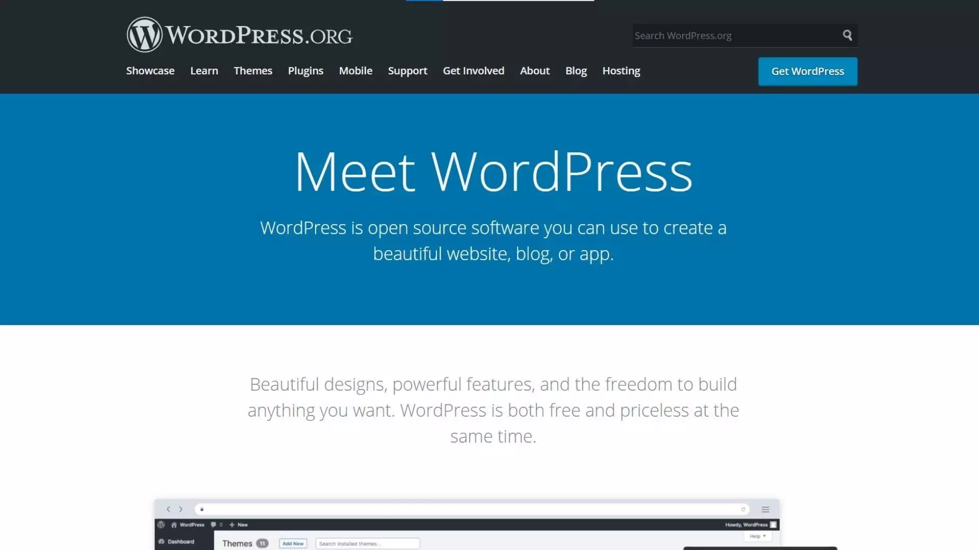 página inicial do software wordpress.org