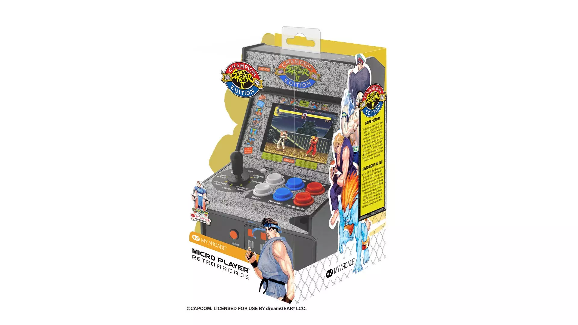 'Street Fighter II' Micro Arcade pakkauksessa.