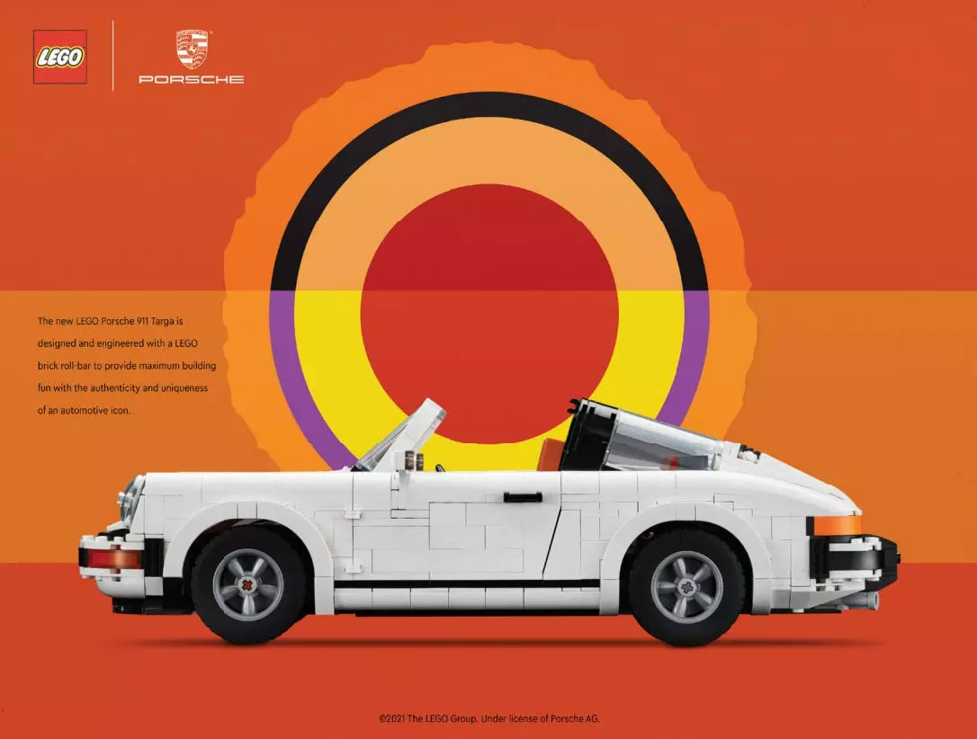 Klasik bir Porsche reklamının LEGO rekreasyonu