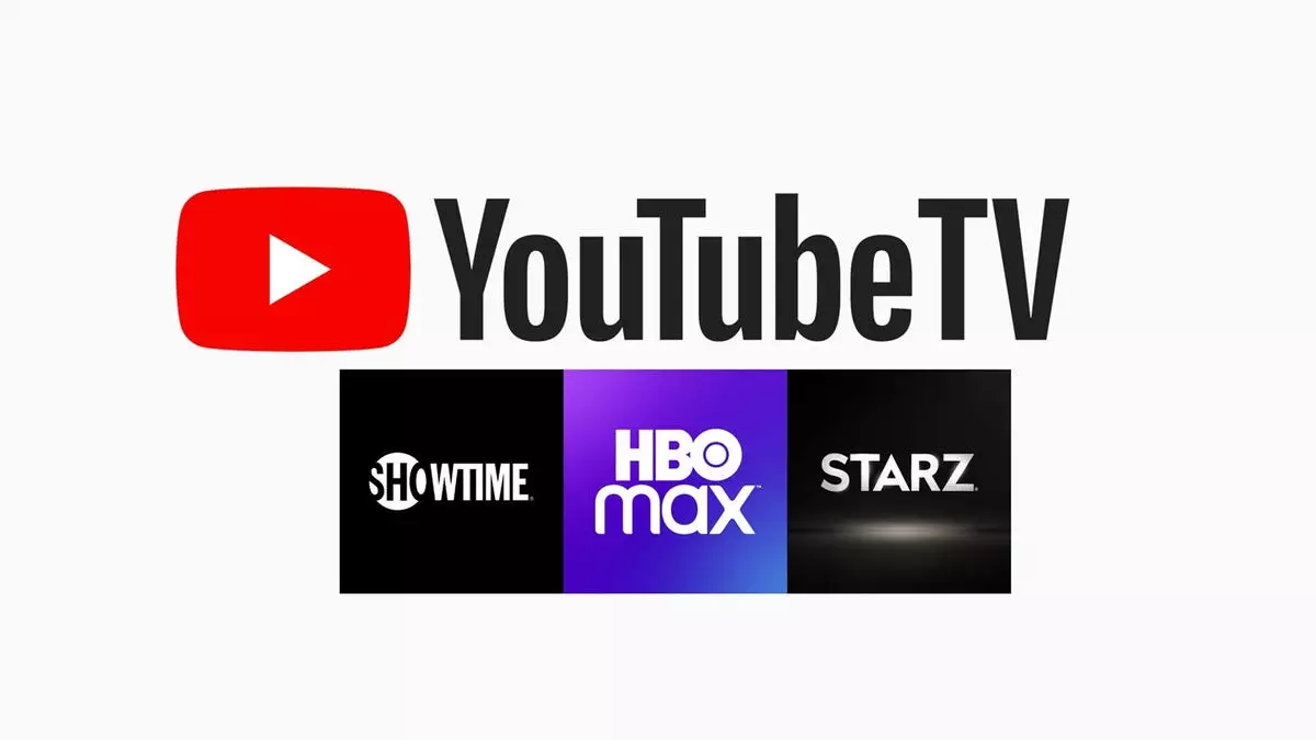 Showtime, HBO max және Starz логотиптеріндегі YouTube TV логотипі.