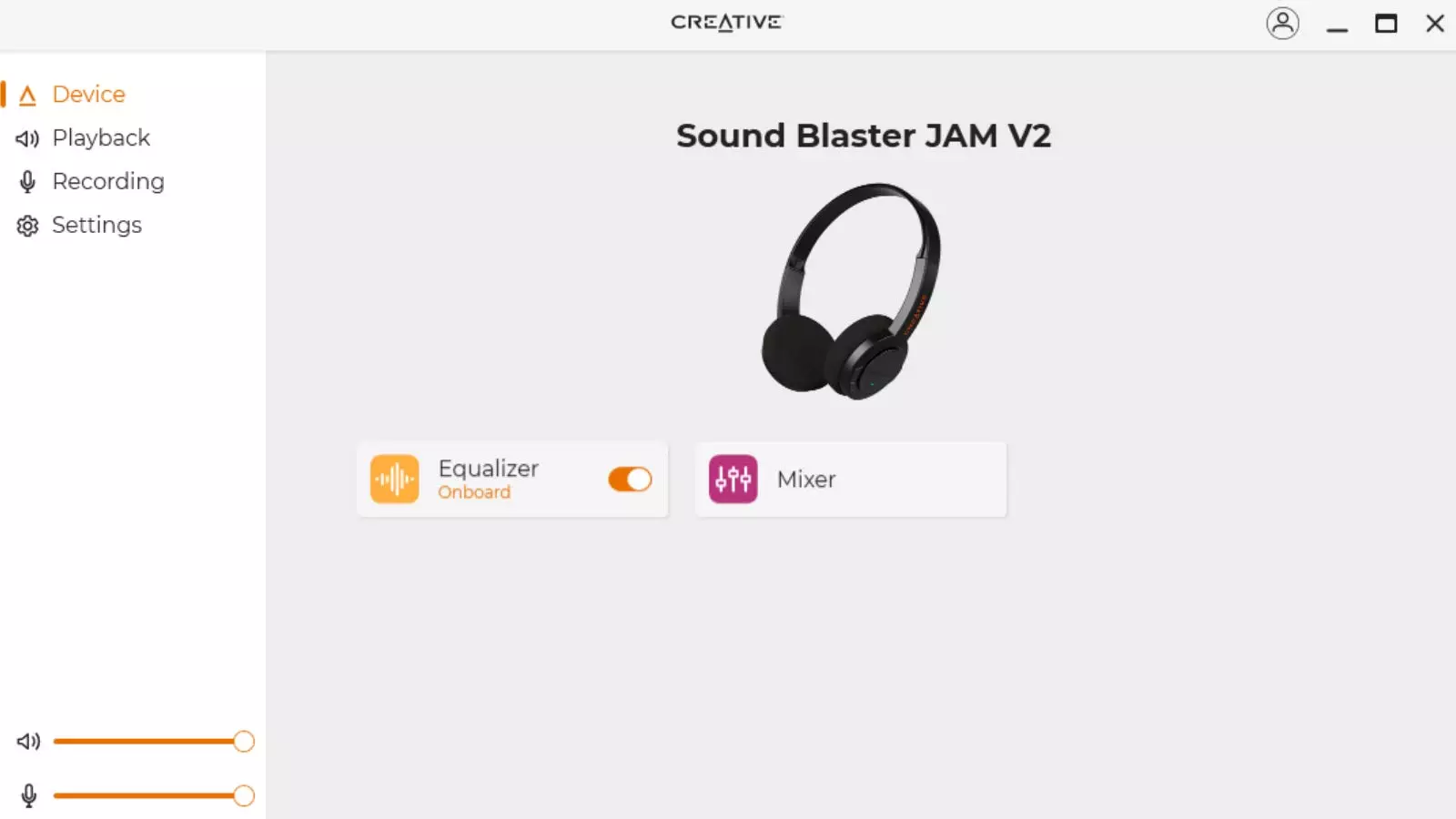gambar tina aplikasi Kreatif pikeun headphone Sound Blaster Jam V2