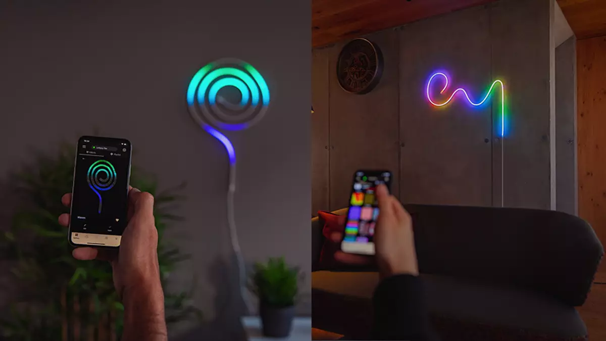 Lampu Twinkly Flex dikawal oleh telefon pintar.