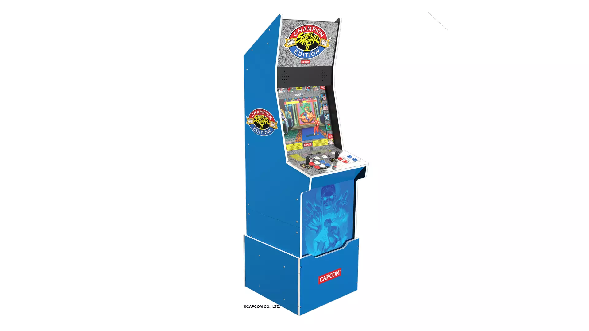 Eine blaue 'Street Fighter II'-Maschine