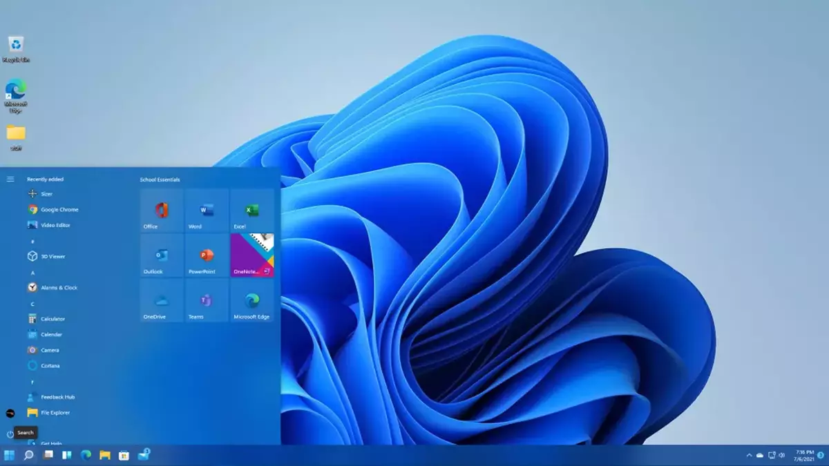 Windows 11 හි Windows 10 ආරම්භක මෙනුව.