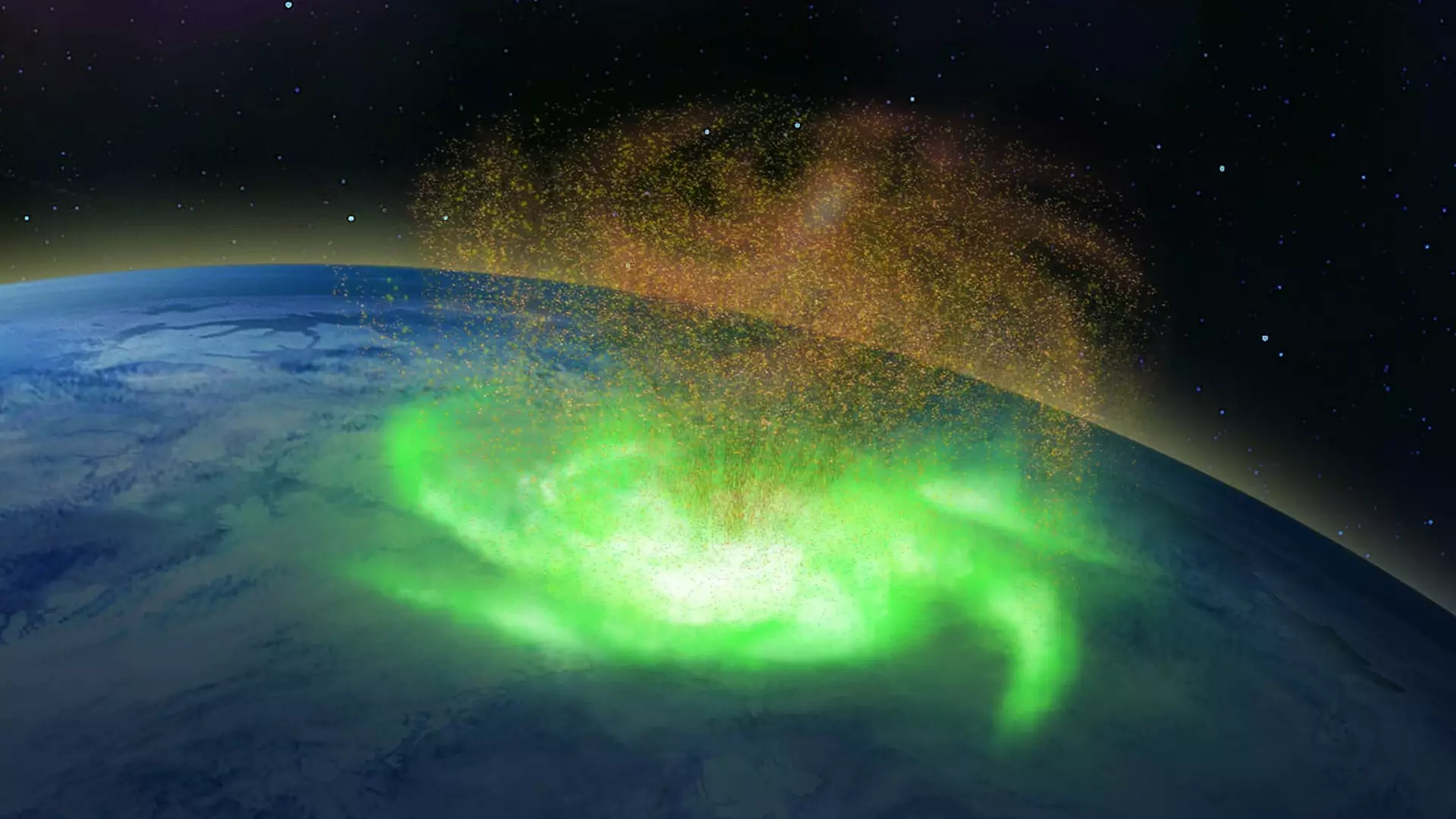 İlk Sənədli Kosmik Qasırğa Şimal Qütbündən yuxarıda elektronlar yağdırdı