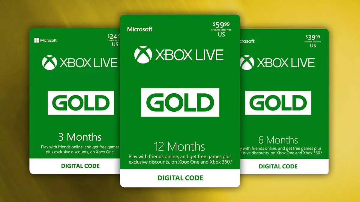 Códigos dixitais de Xbox Live Gold
