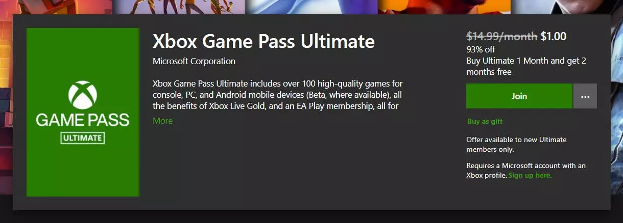 Imaxe do sitio web de Game Pass Ultimate