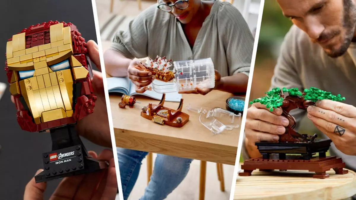 LEGO Marvel Iron Man sisak, Ideas Ship in a Bottle és Creator Expert Bonsai Tree egy kollázsban