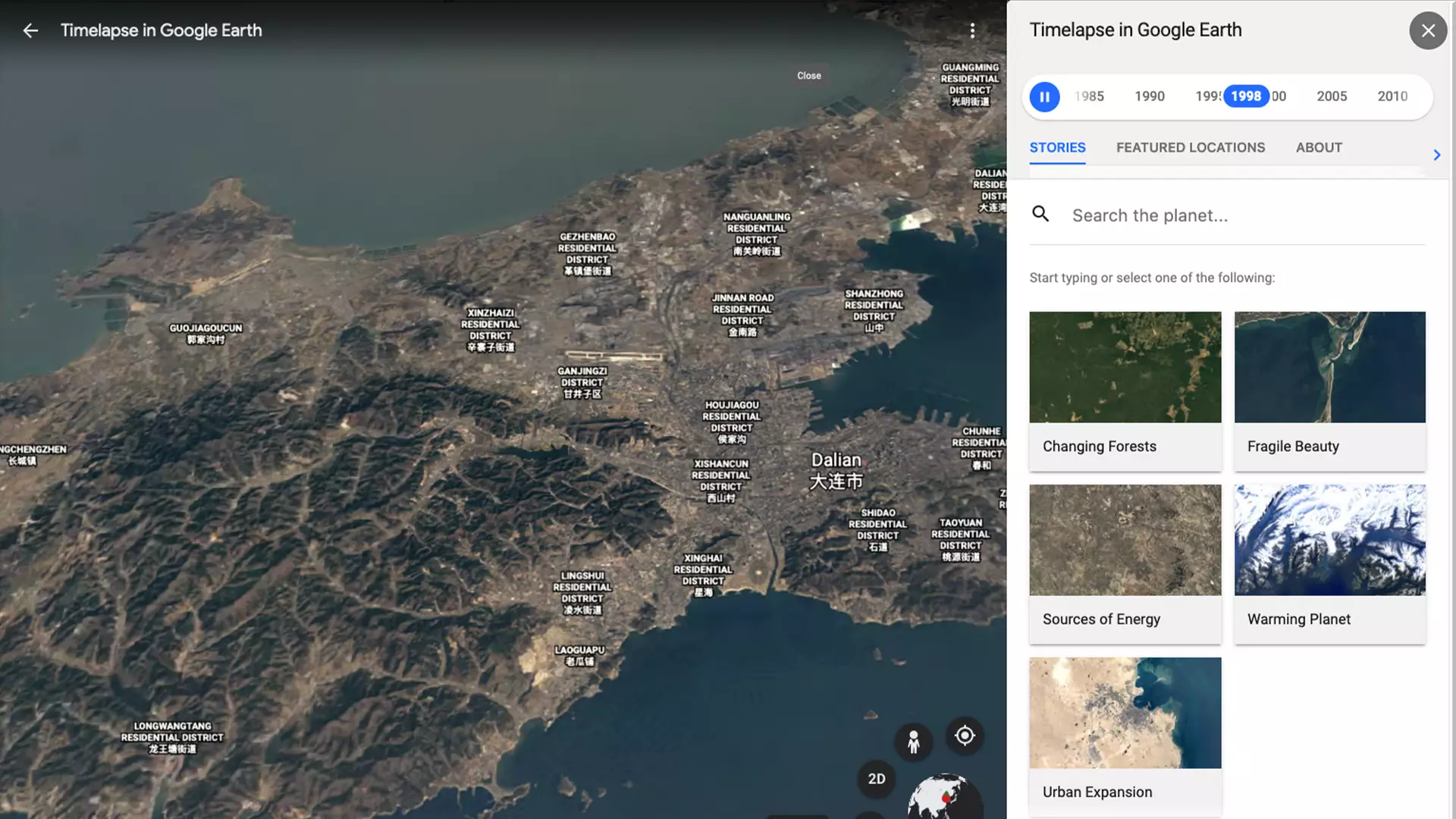 Bi Taybetmendiya Timelapse ya 3D ya Google Earth-ê Çar Deh Dehsalan Guhertin Biceribînin