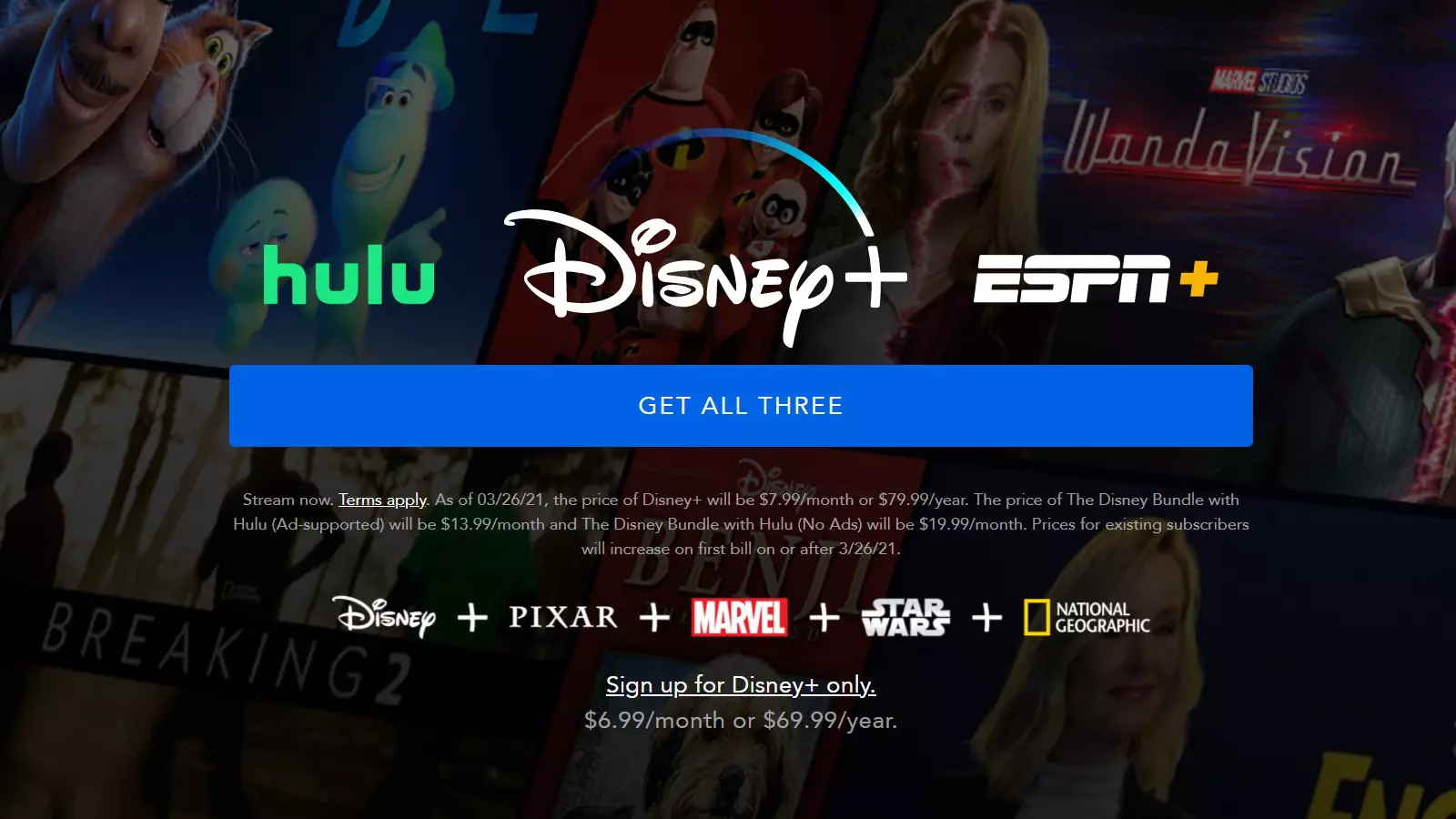 Fiyat artışı ayrıntılarıyla Disney+ giriş ekranı