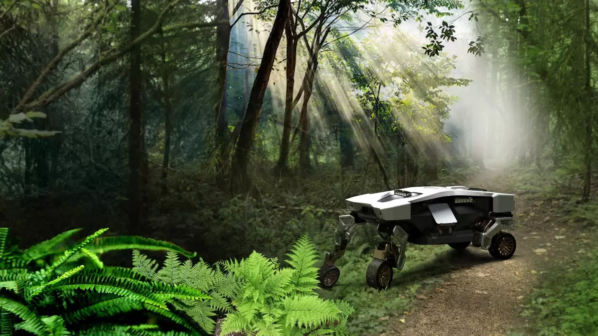 Аўтамабіль Tiger X-1 перасякае лес.
