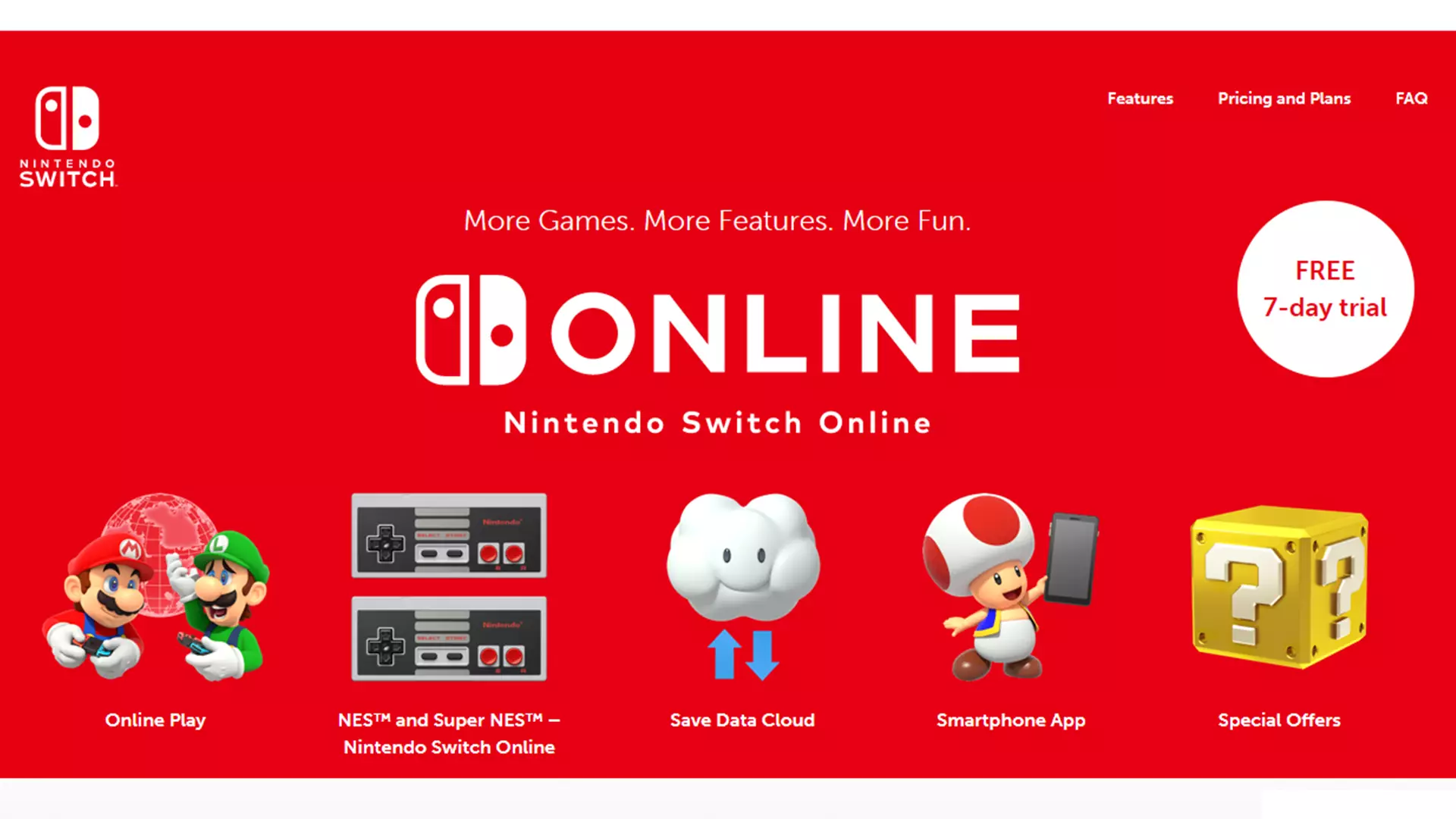 e Bild vun der Nintendo Switch Online Websäit