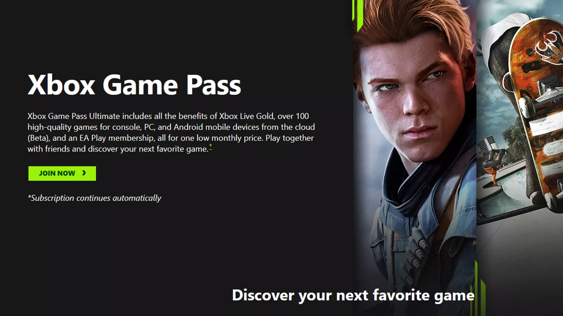 e Bild vun der Xbox Game Pass Websäit.