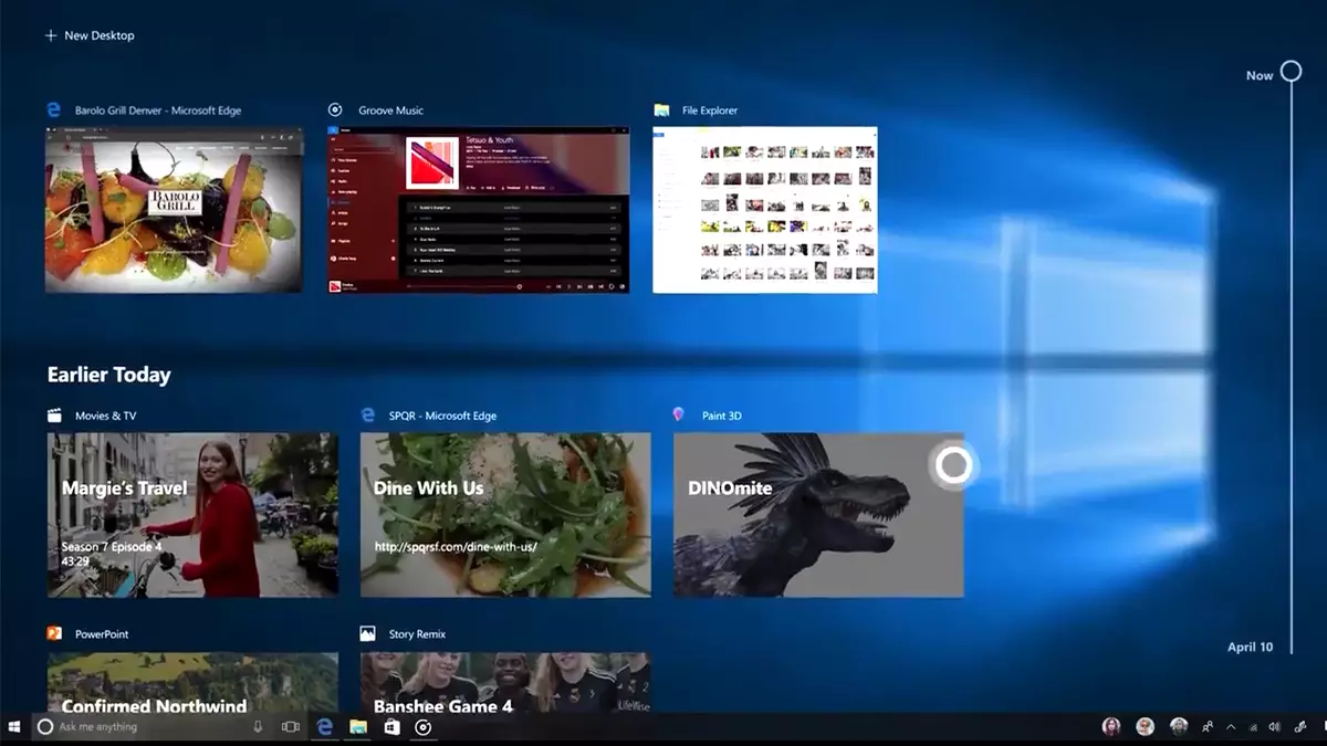 o imagine a cronologiei Windows 10.