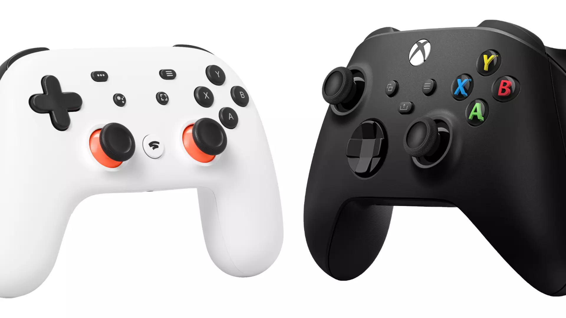 Handkontrollerna för Google Stadia och Xbox.
