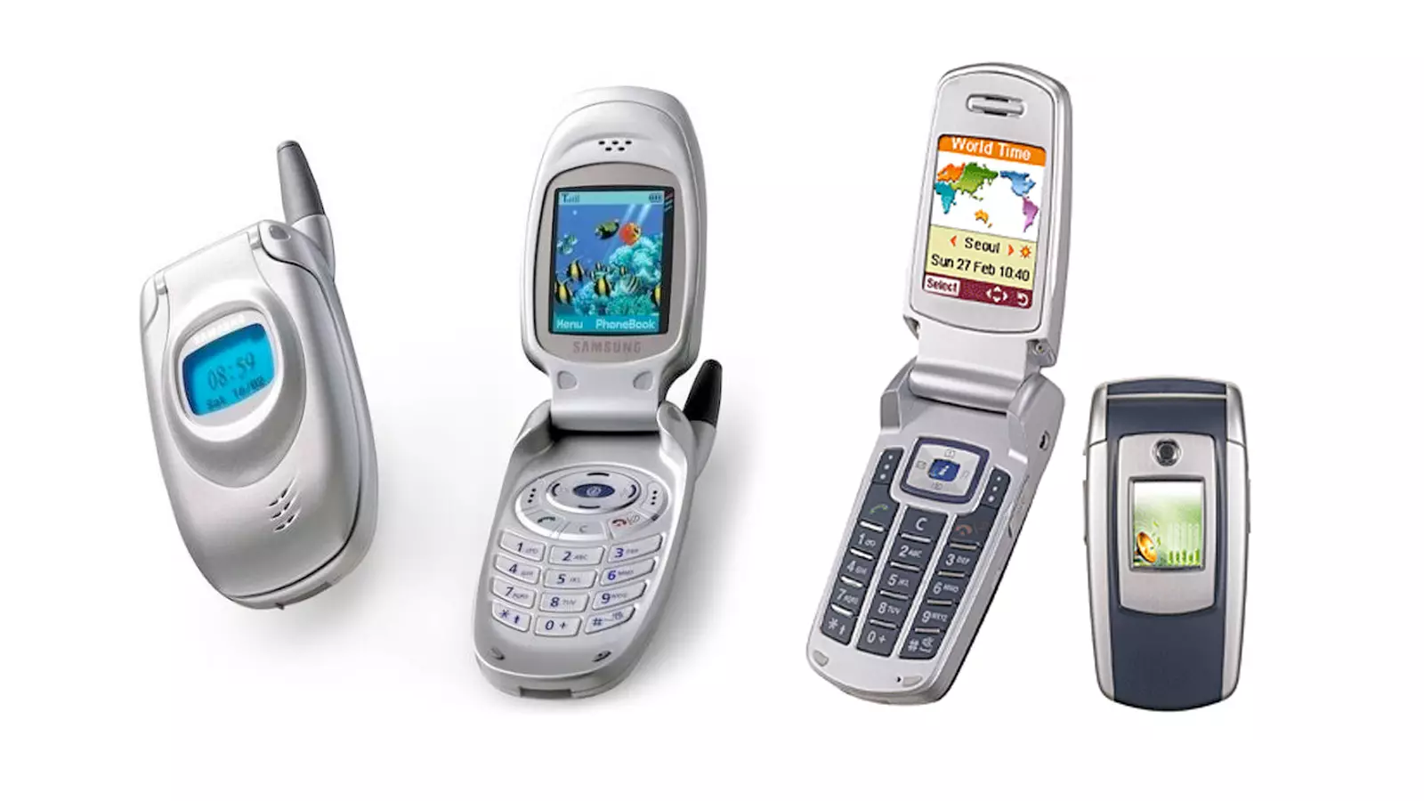Fotografia mobilných telefónov nycall T100 (SCH-X430 v USA) a Anycall E700 (SG-E700).