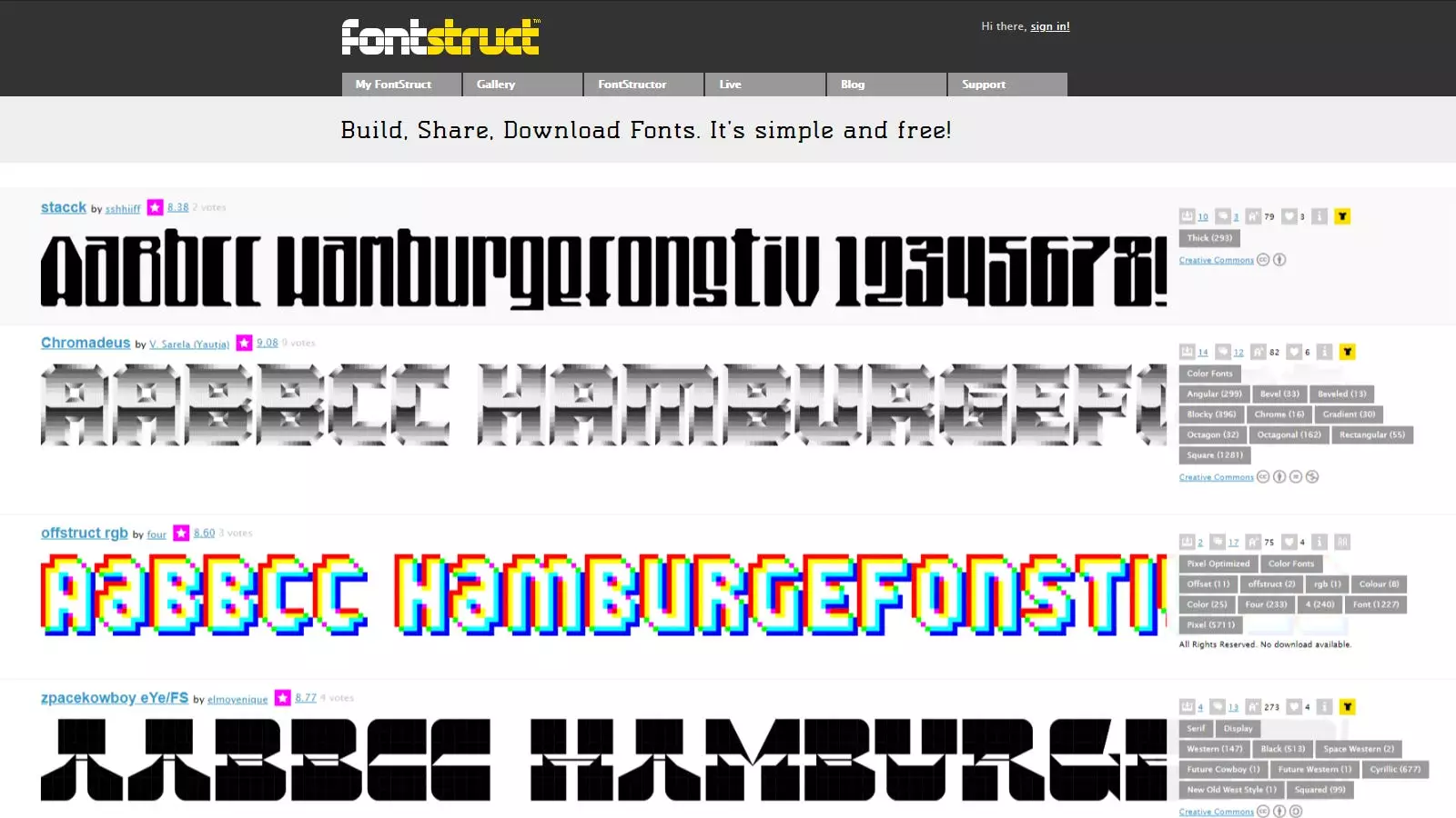 εικόνα της σελίδας γκαλερί γραμματοσειρών FontStruct