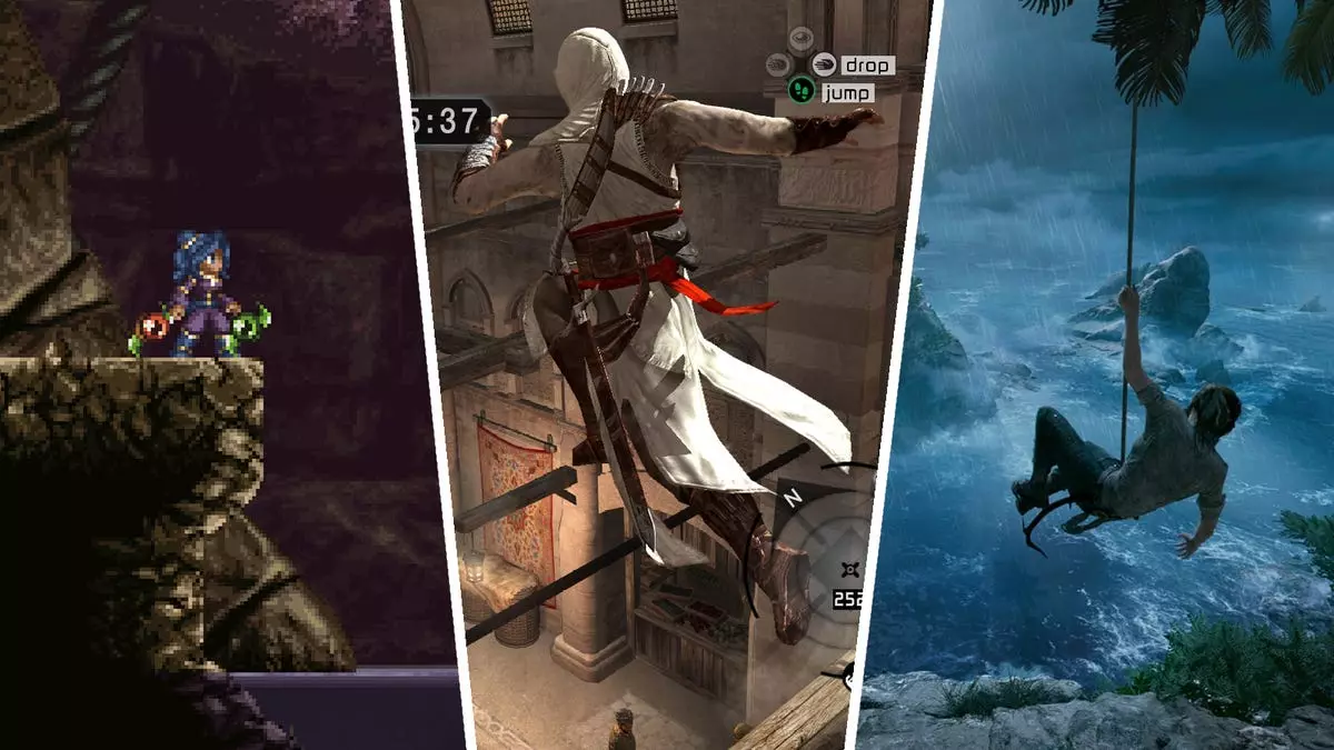 imaj Timespinner, Assassin's Creed, ak Shadow of the Tomb Raider nan yon kolaj.